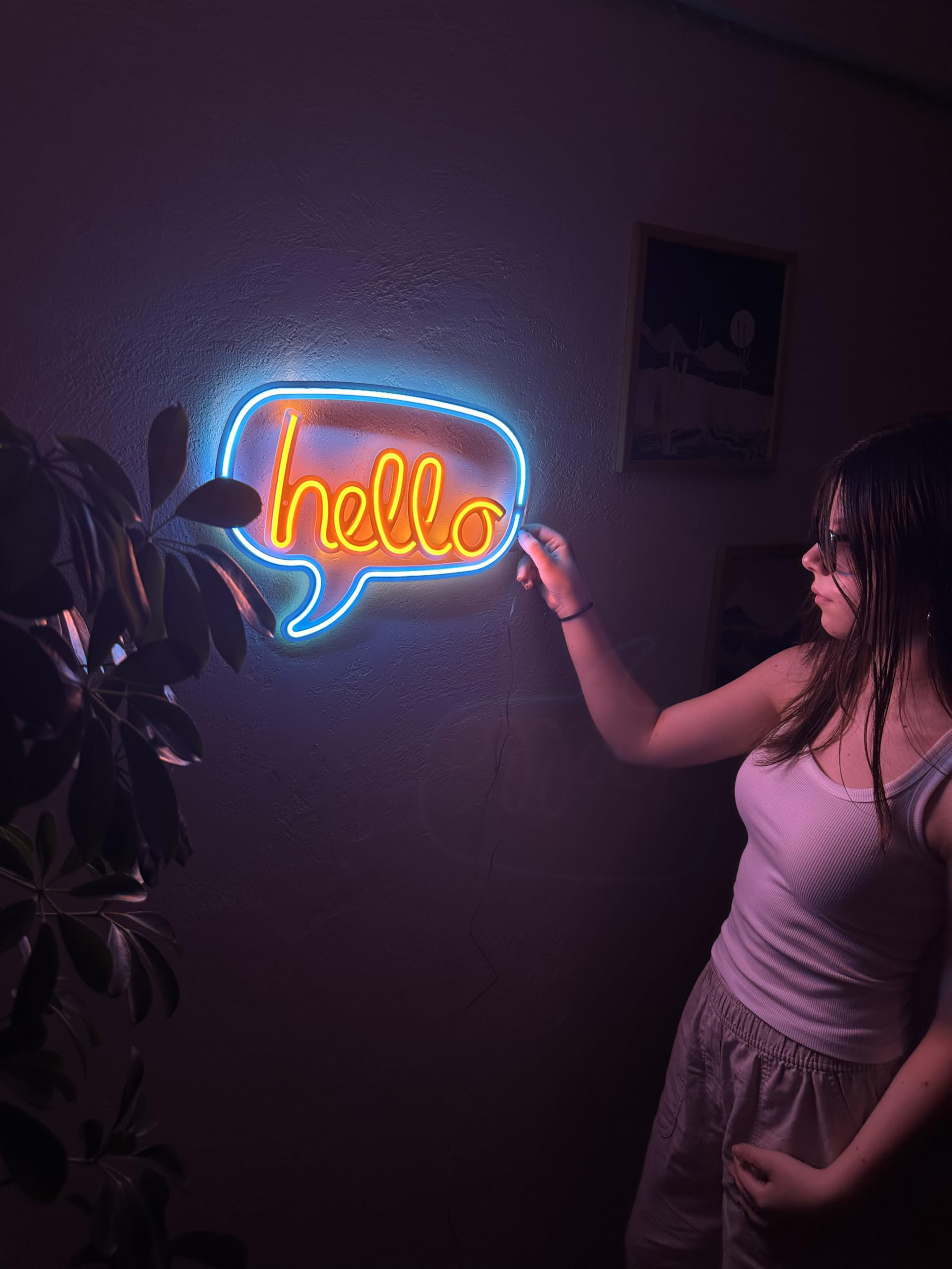 Trinx Hello Metal Neon Sign, Neon Wall Art, Welcome Entryway LED Wall ...
