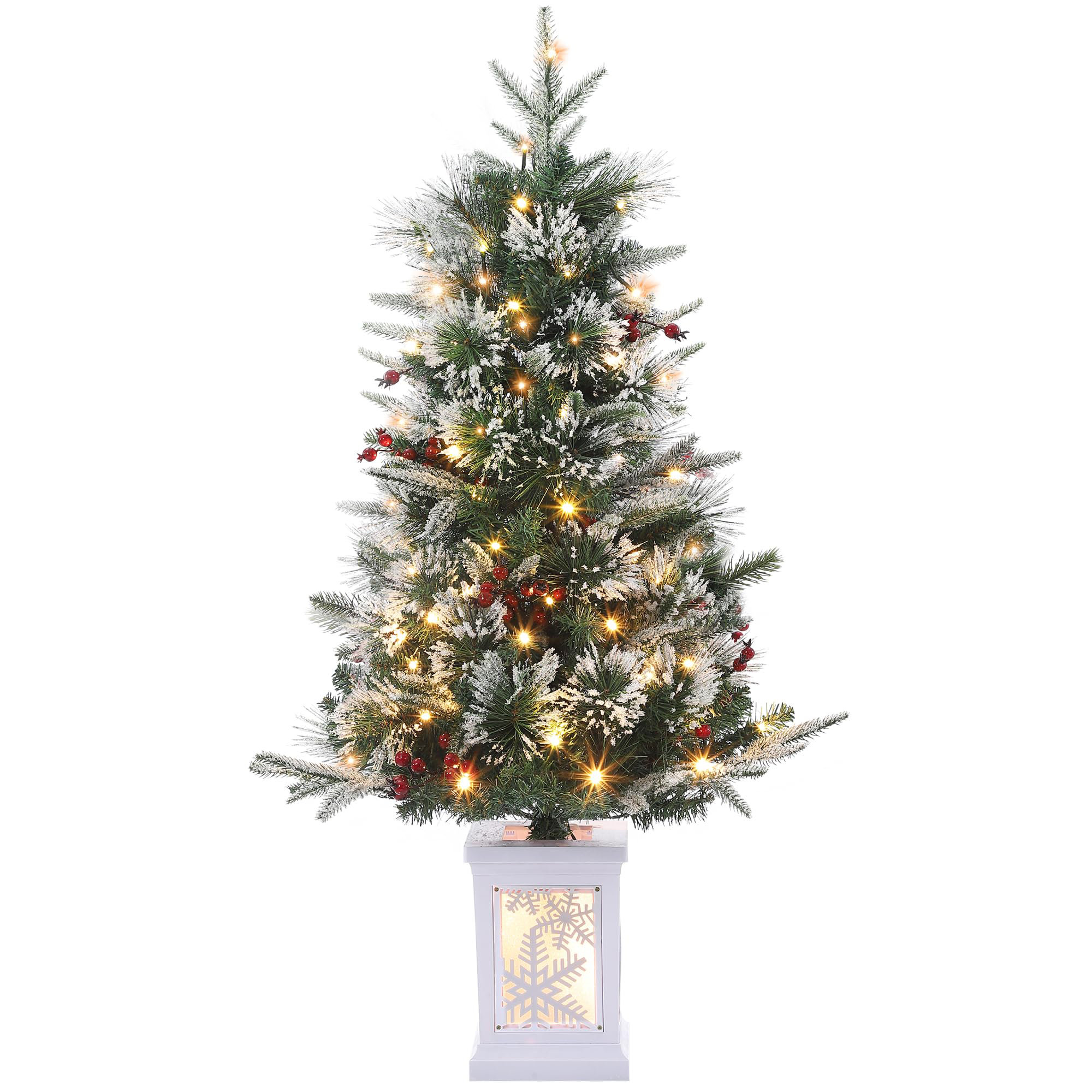 The Holiday Aisle® Artificial Christmas Tree, 3 Ft Pre-Lit Potted Snow Flocked Christmas Tree ...