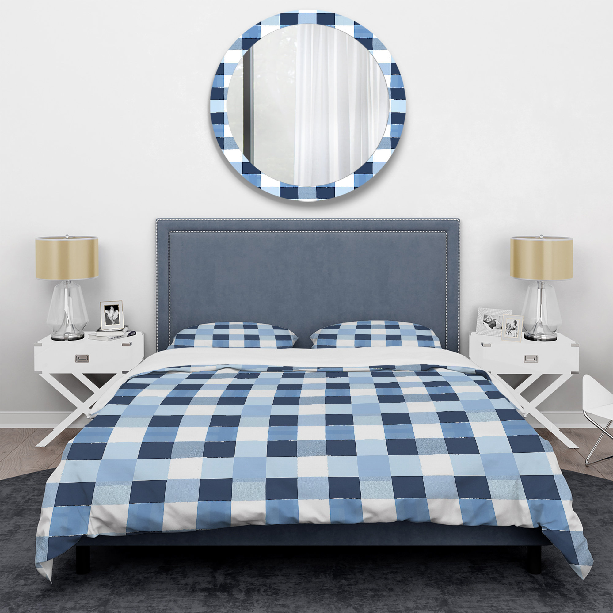 Design Art Blue White Gingham Print II - Modern Duvet Cover Set | Wayfair