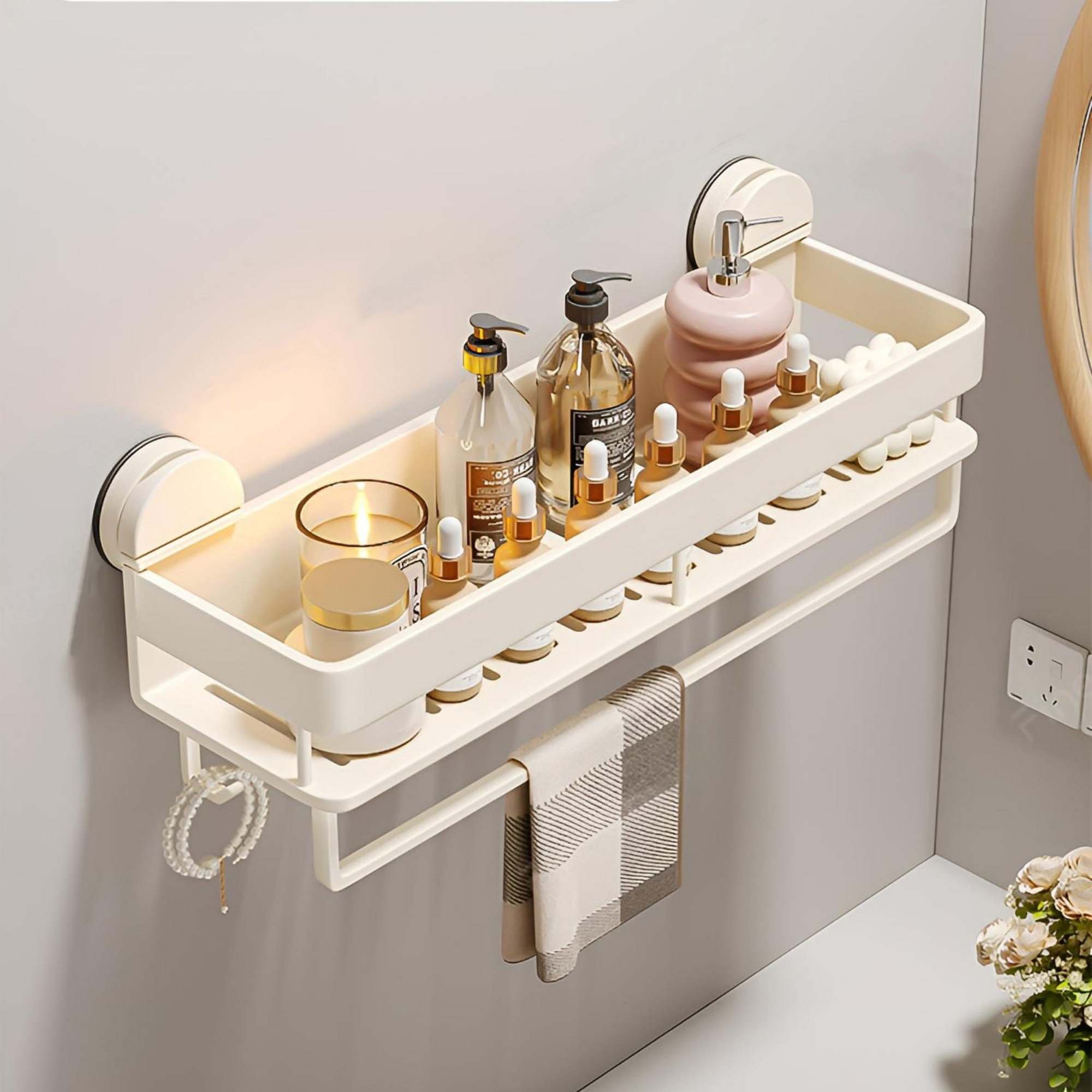 Rebrilliant Suction Cup Non Perforated Bathroom Storage Rack, Bathroom ...