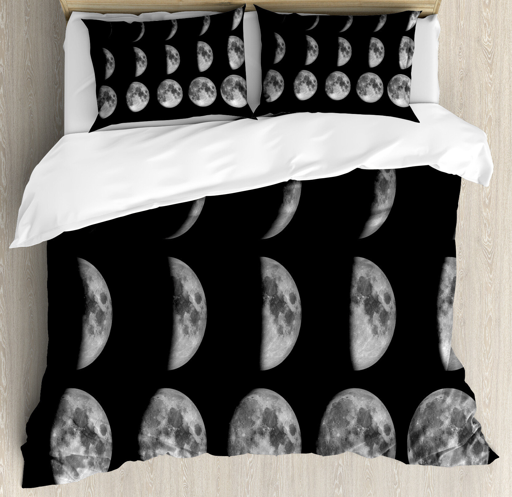Ambesonne Moon Phase Duvet Cover Set, Lunar Changes on Sky, Black Pale ...