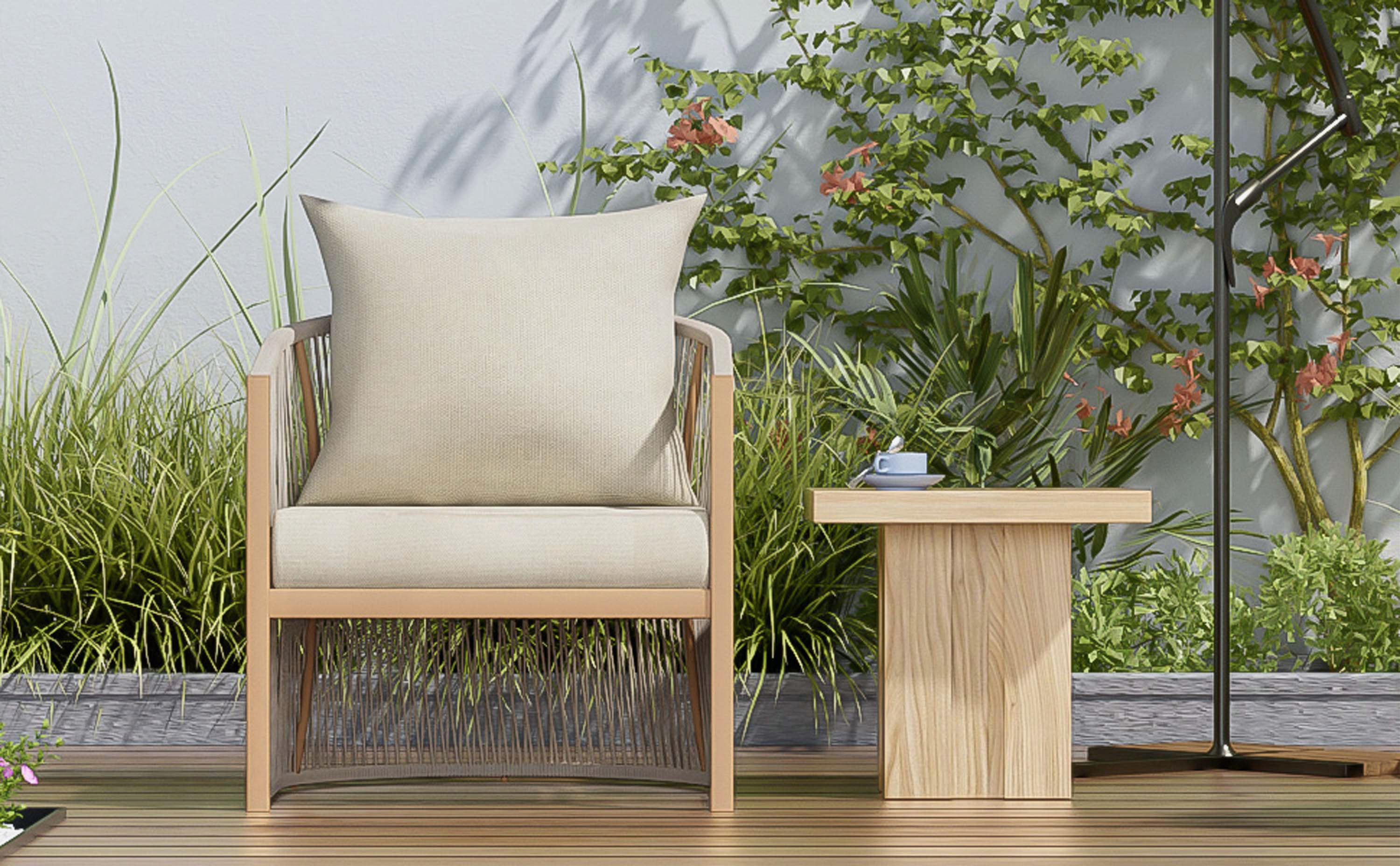 Winston Porter Modern Gray Curved Aluminum Lounge Chair with Stylish Rope-Weave Design and ...