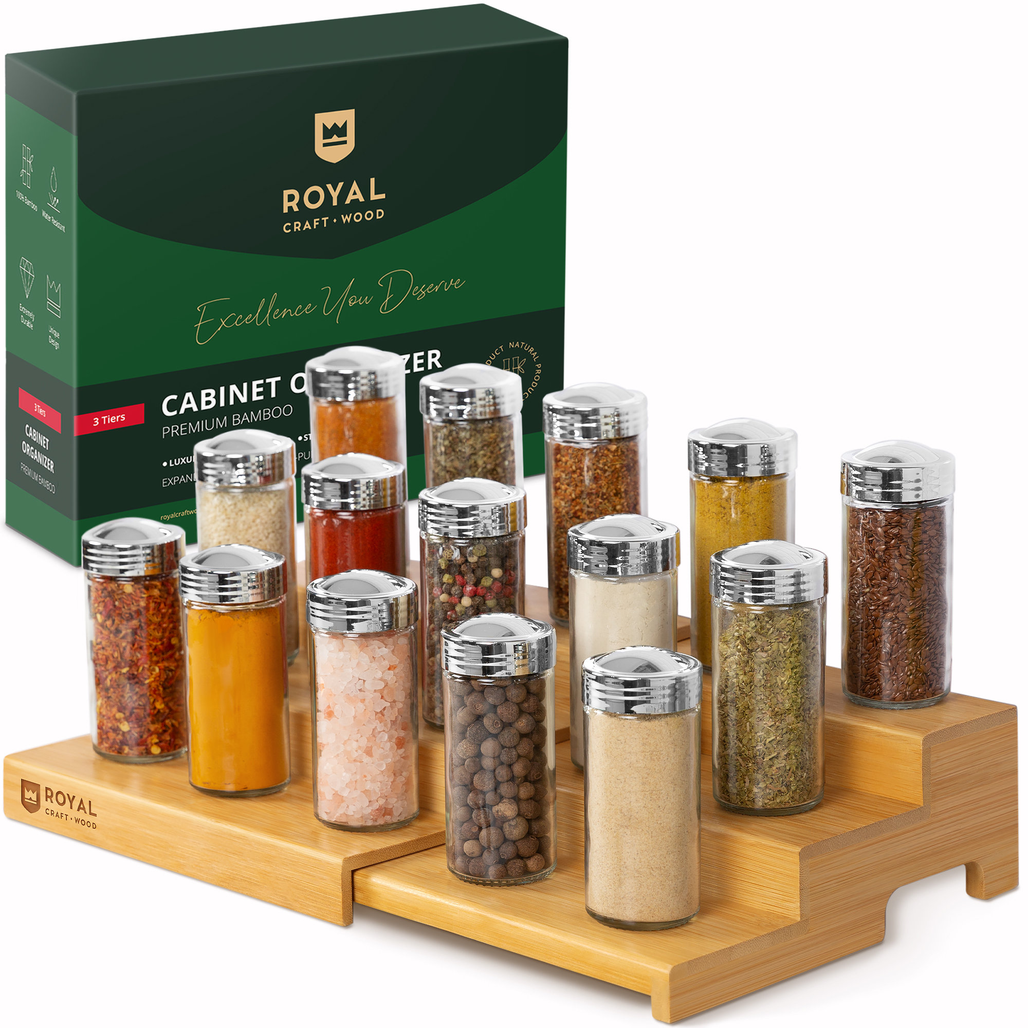 Royal Craft Wood Bamboo Spice Organizer For Cabinet - Tiered Spice Rack ...