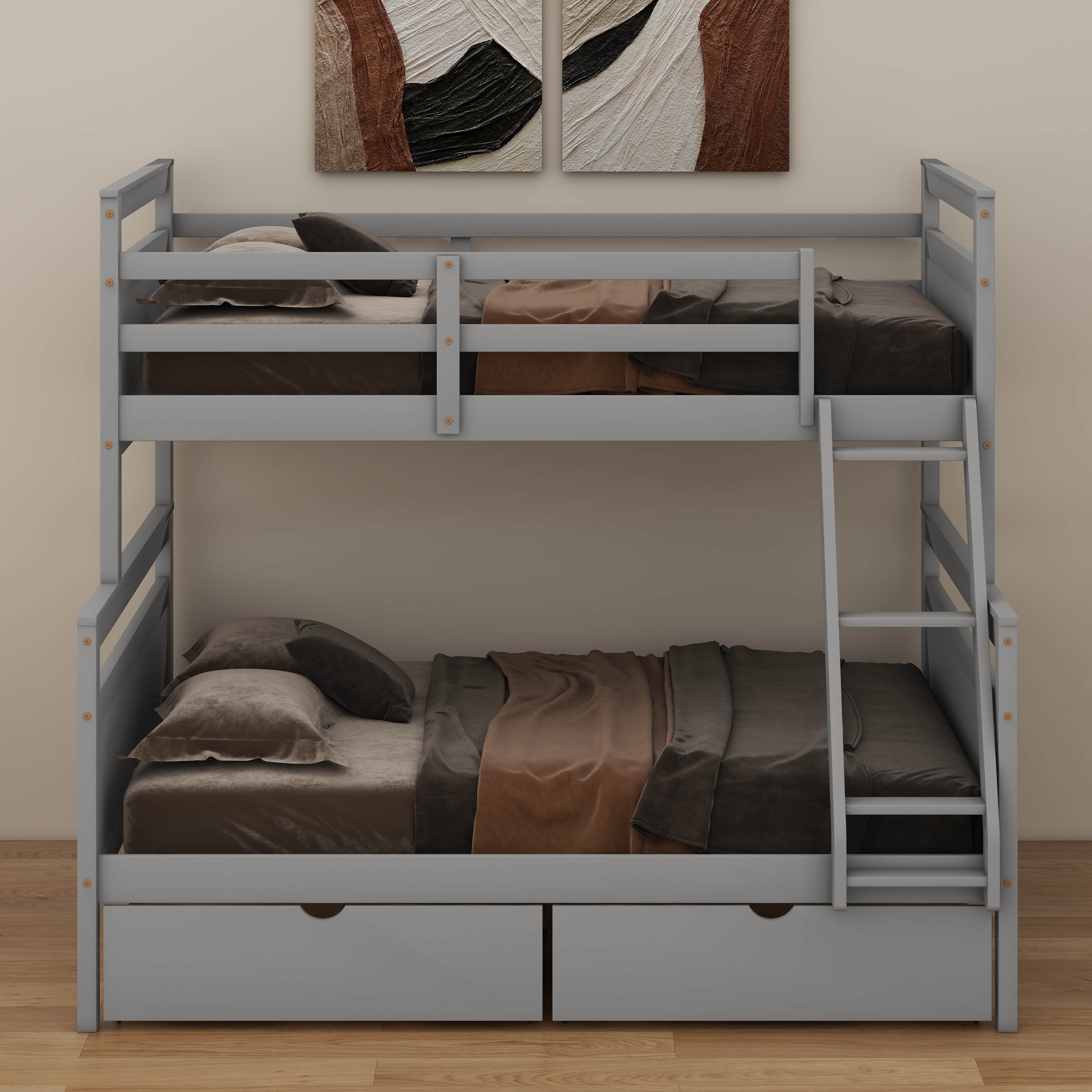 Harriet Bee Twin Over Full Wooden Bunk Bed With Two 2 Storage Drawers ...