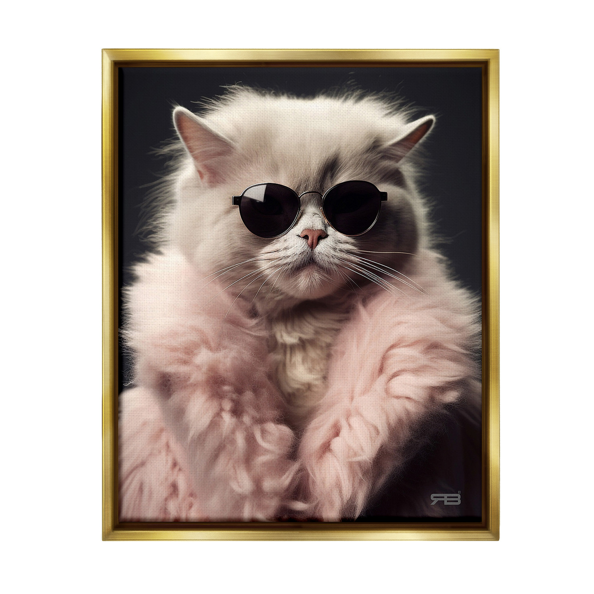 Trinx " Cat In Fur Jacket Floater Frame " by RB on Canvas | Wayfair