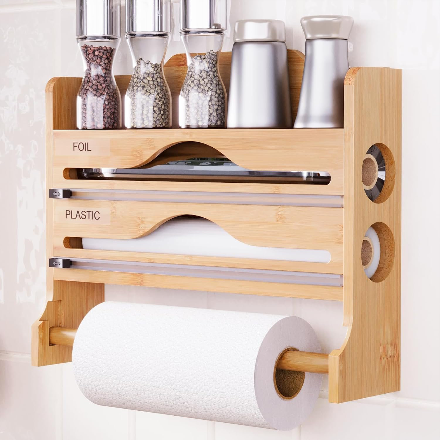 Latitude Run® 3 In 1 Bamboo Wall Mounted Kitchen Organizer With Foil ...