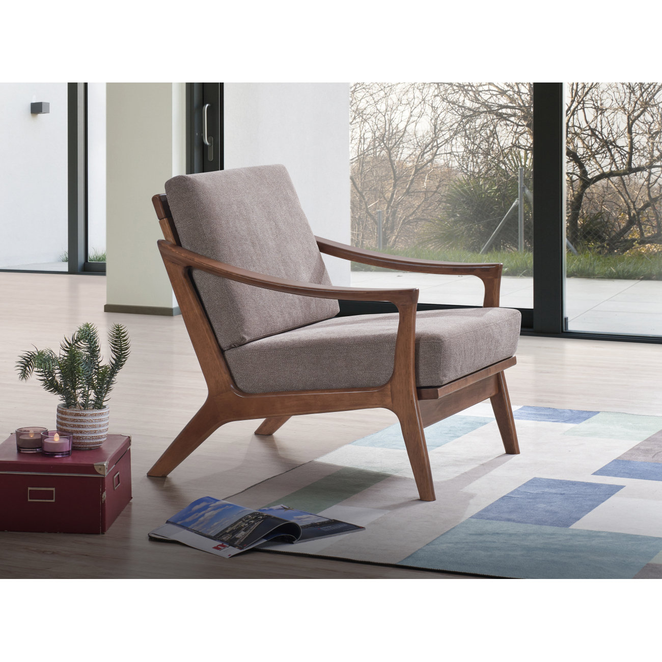 Corrigan Studio Lide Light Brown Fabric & Brown Finish Accent Chair - Wayfair Canada