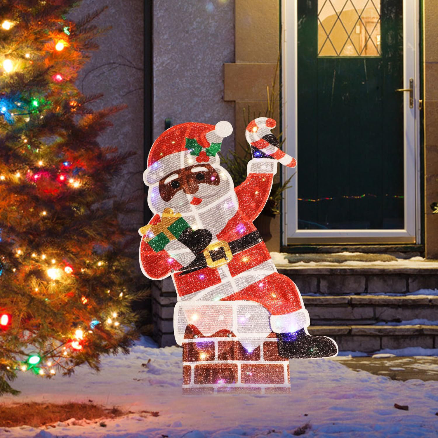 The Holiday Aisle® Lighted Christmas Santa Claus Decorations Pre Lit 2D ...