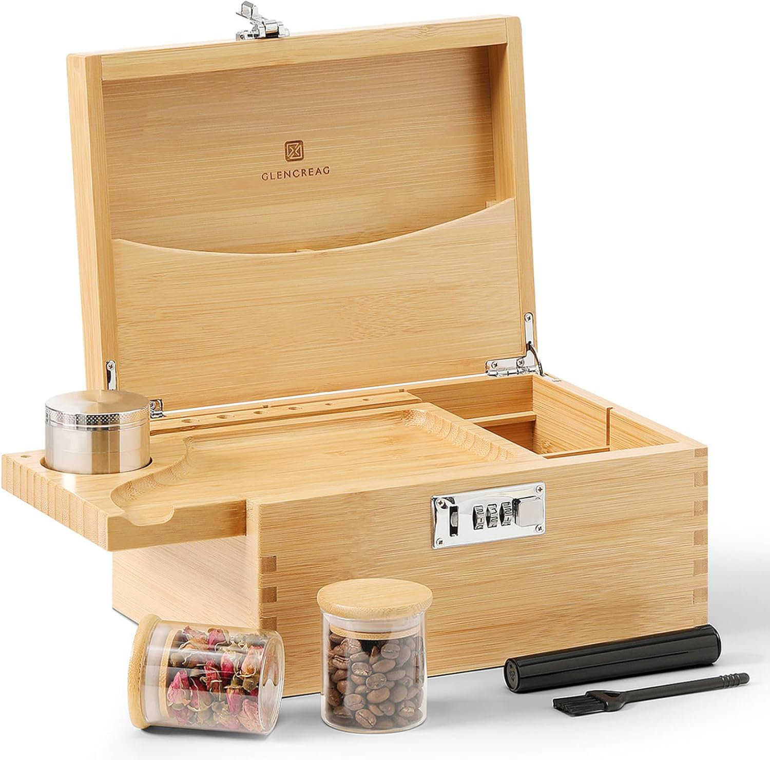 Dakota Fields Stash Box With Rolling Tray, Smell Proof Large Bamboo ...