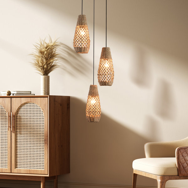 Bayou Breeze Camesha 3-Light Rattan Pendant Light,Rustic Hand-Woven ...