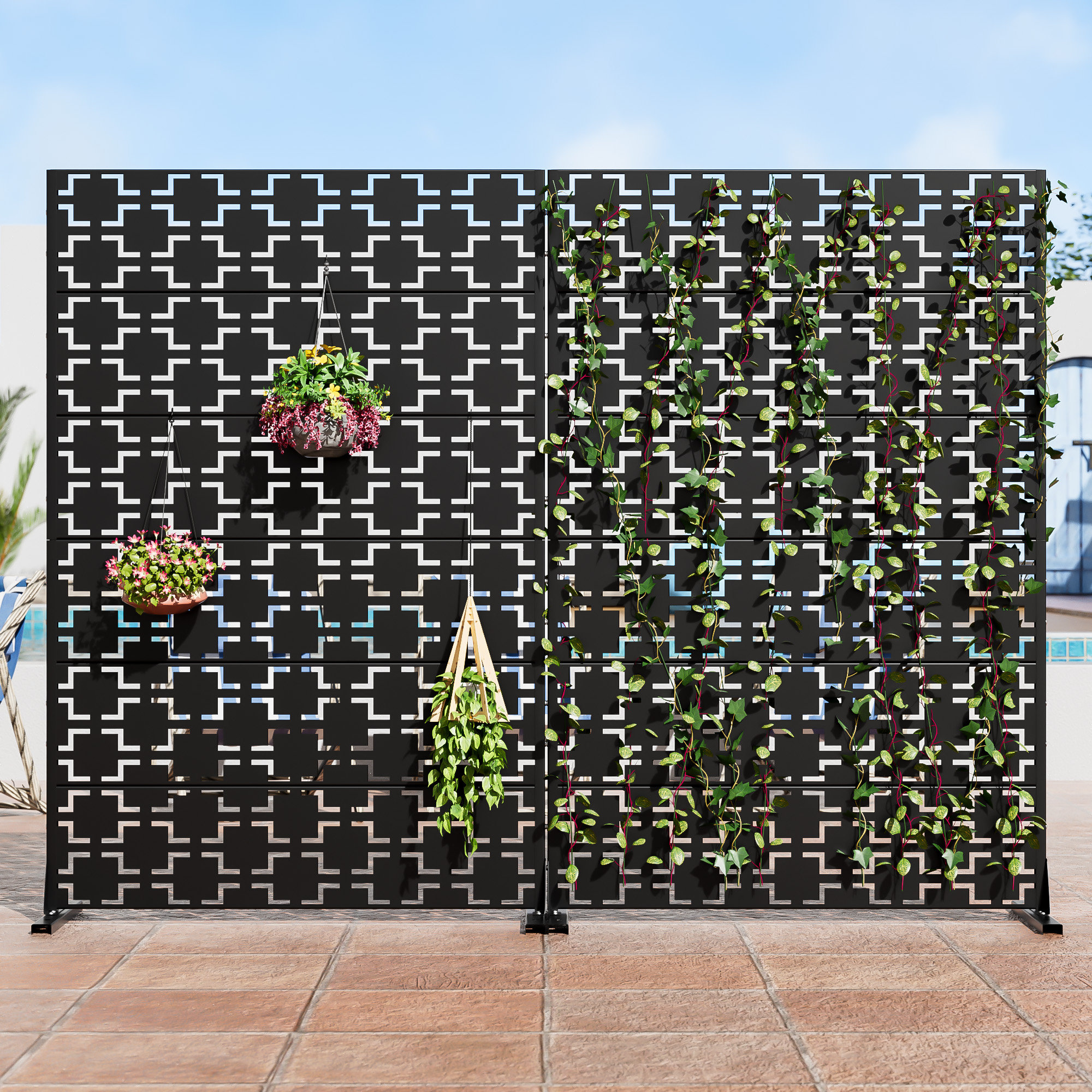 Dovelina Metal 72" x 47" Privacy Metal Screen Fence Panel Set of 2 ...