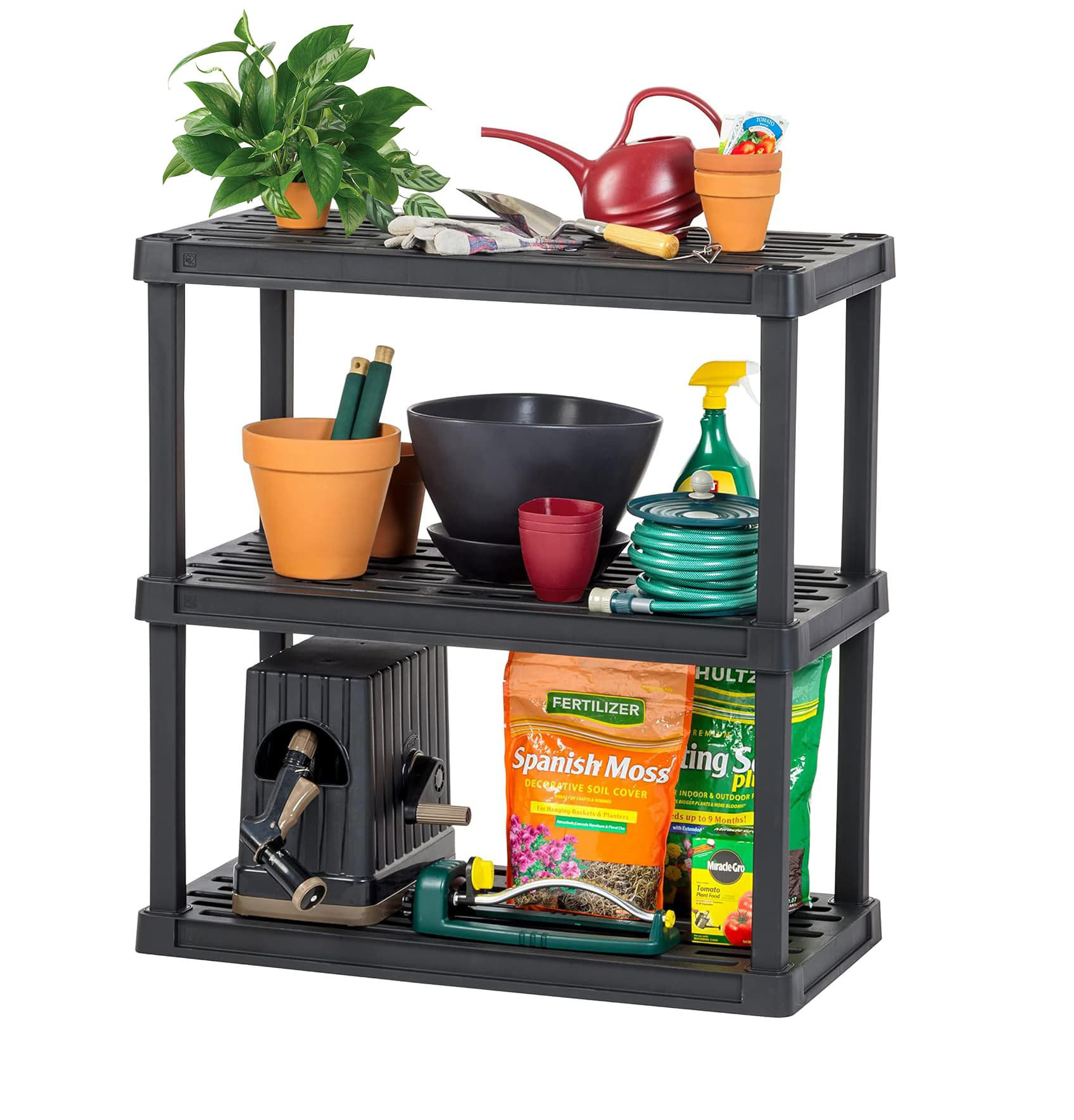 17 Stories 33" Tall 3-Tier Plastic Shelf Unit - 40lbs per Shelf, Black ...