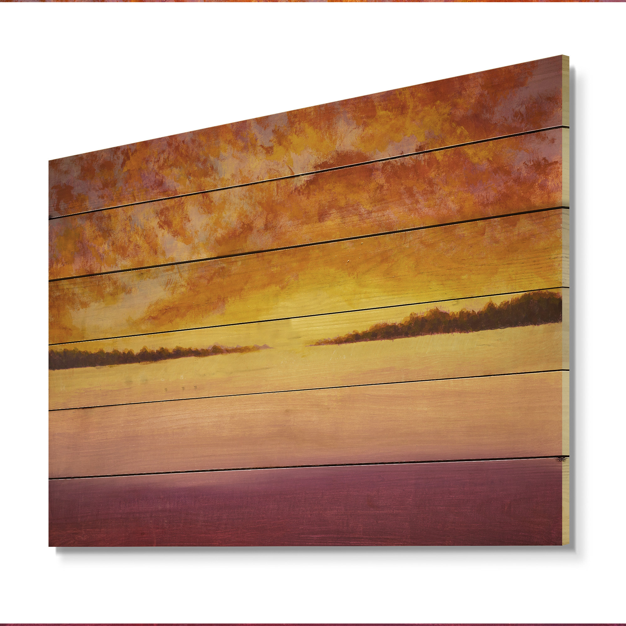 Highland Dunes Impressive Sunset Over Pink Sea - Traditional Wood Wall ...