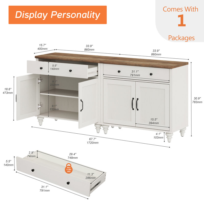 Charlton Home® Scarlett 67.8" Wide 2 Drawer Buffet Table & Reviews ...