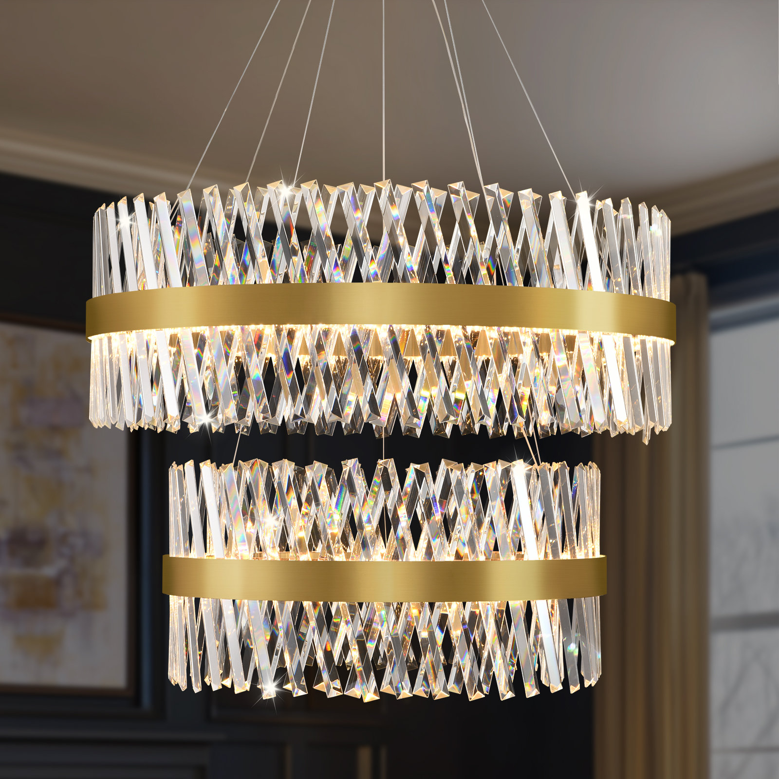 Mercer41 Stith Dimmable Led Modern Round Crystal Tiered Chandeliers ...