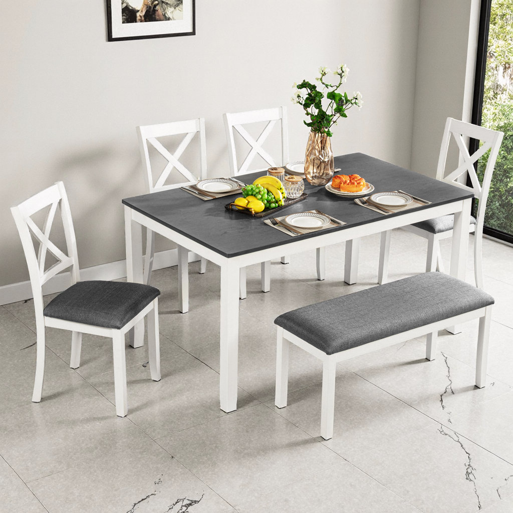 Latitude Run® 6-Piece Dining Set with Bench, Modern Two-Tone Table with ...