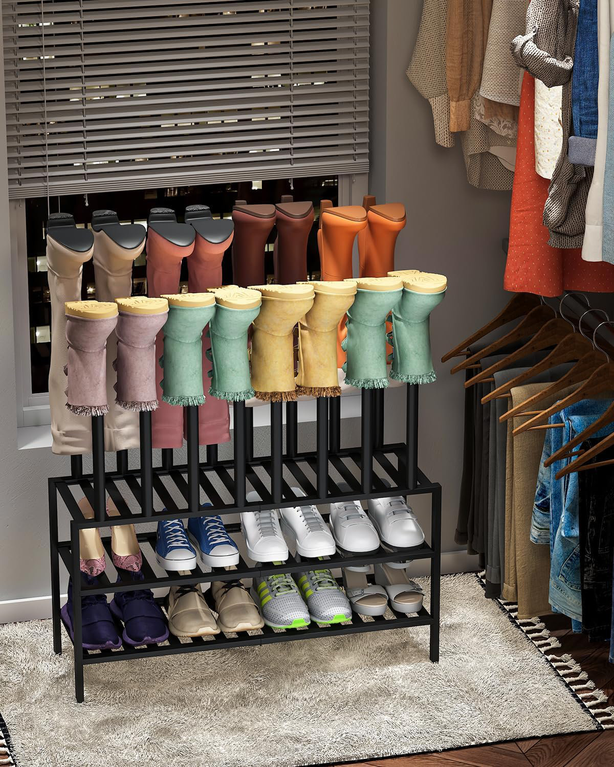 Rebrilliant Bamboo Boot & Shoe Rack Organizer - X-Large Capacity For ...