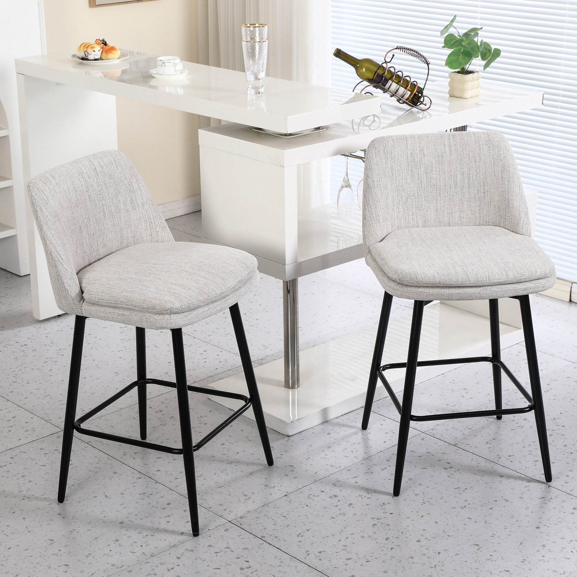 Red Barrel Studio® Clarence Counter Stools Of 2, 360 Swivel Upholstered ...