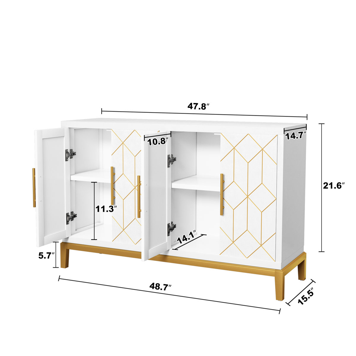Mercer41 Dieks 48" Sideboard Storage Cabinet with Gold Trim & Reviews ...