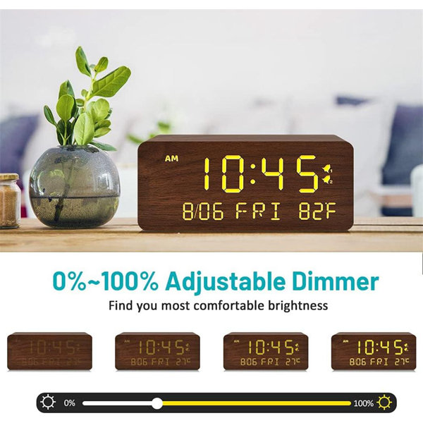 Ivy Bronx Gribbin Digital Solid Wood Electric Tabletop Clock | Wayfair