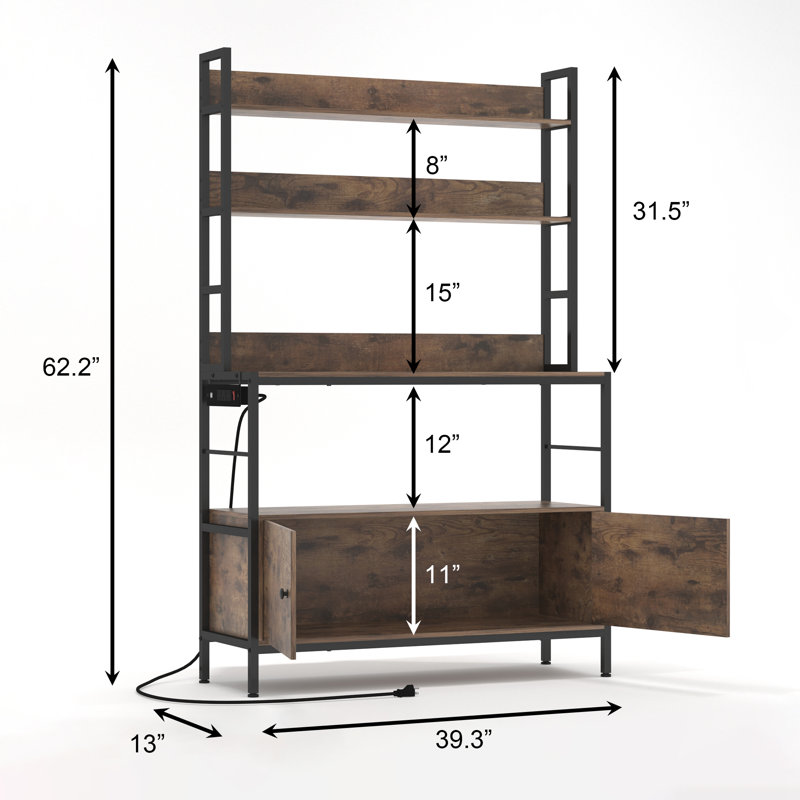 17 Stories Kitchen Bakers Rack With Storage Cabinet And Power Outlets ...