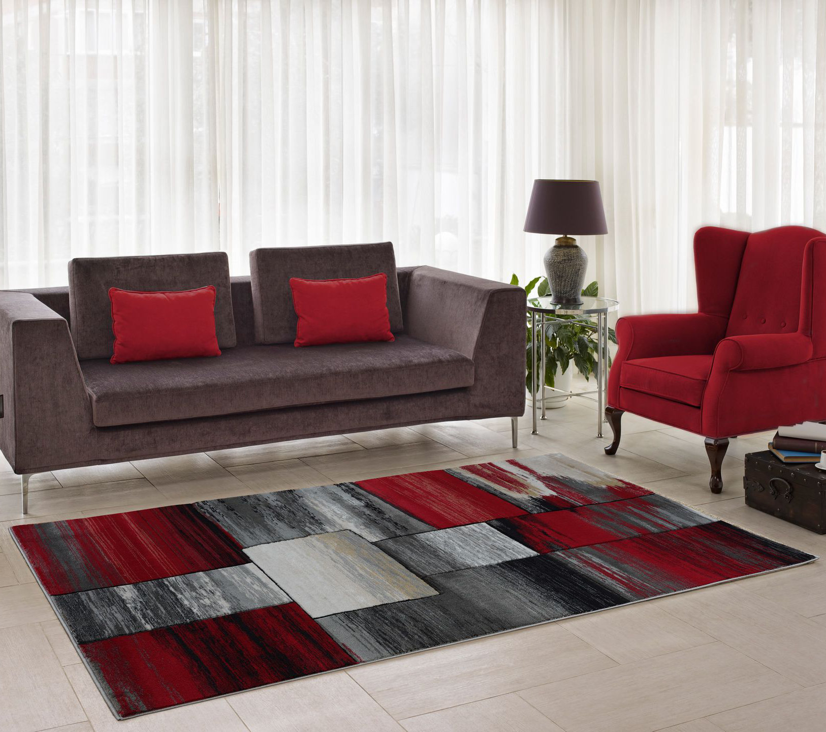 Orren Ellis Chan Abstract Red/Gray Area Rug & Reviews | Wayfair
