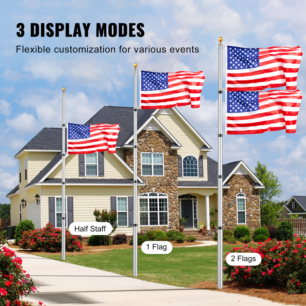 Alcott Hill® Dawone Adjustable In-ground Flagpole With Flag Included ...