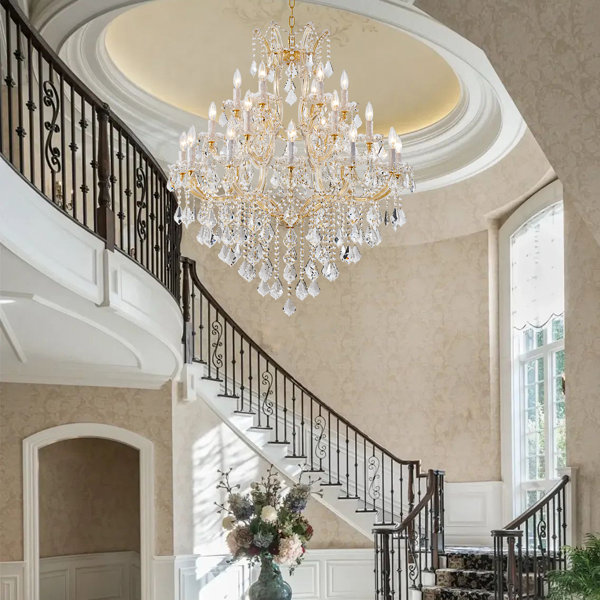 Everly Quinn 24 - Light Crystal Dimmable Tiered Chandelier | Wayfair