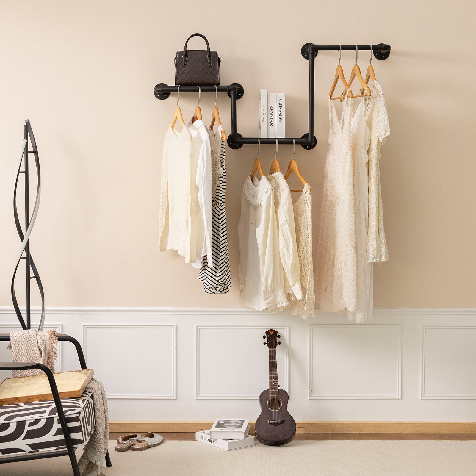 Trent Austin Design® Industrial Pipe Clothing Rack With 2 Floating ...