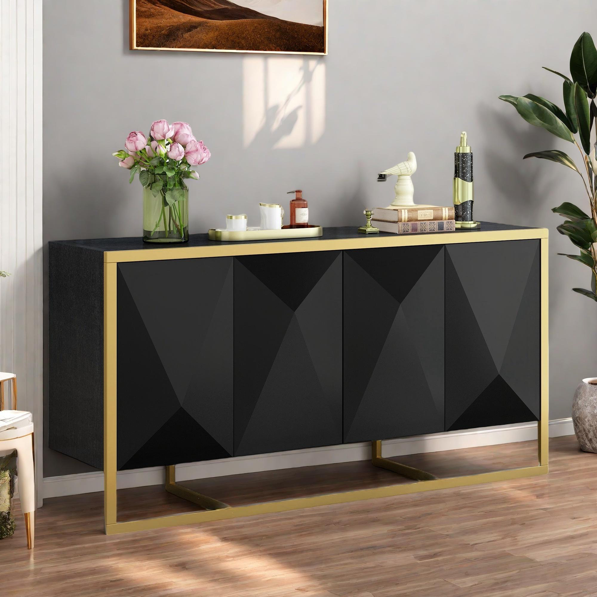 Mercer41 Modern Sideboard With Metal Legs And Artistic Irregular Door ...