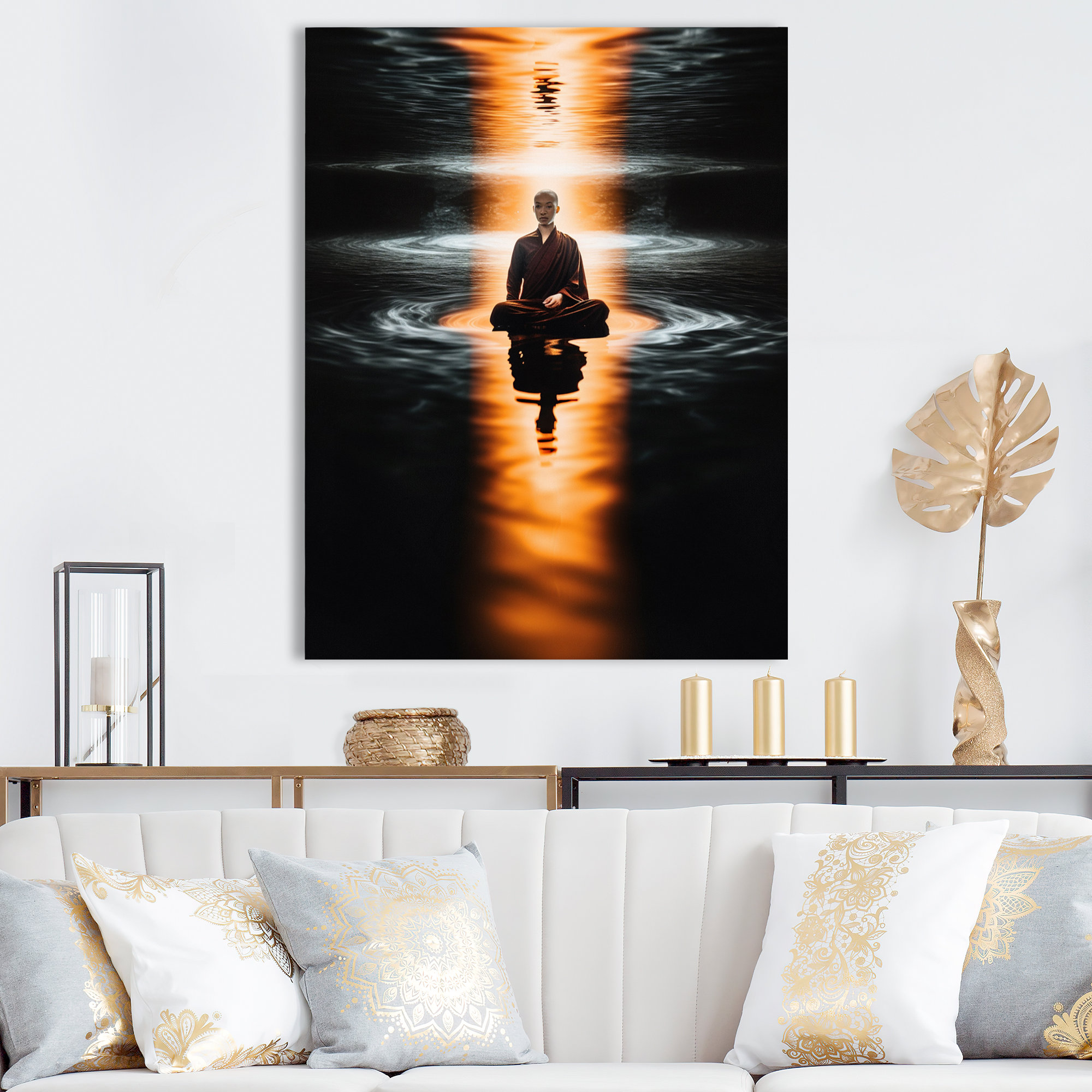 Bungalow Rose " Buddhist Monk Meditating In Lake " Print on Canvas ...