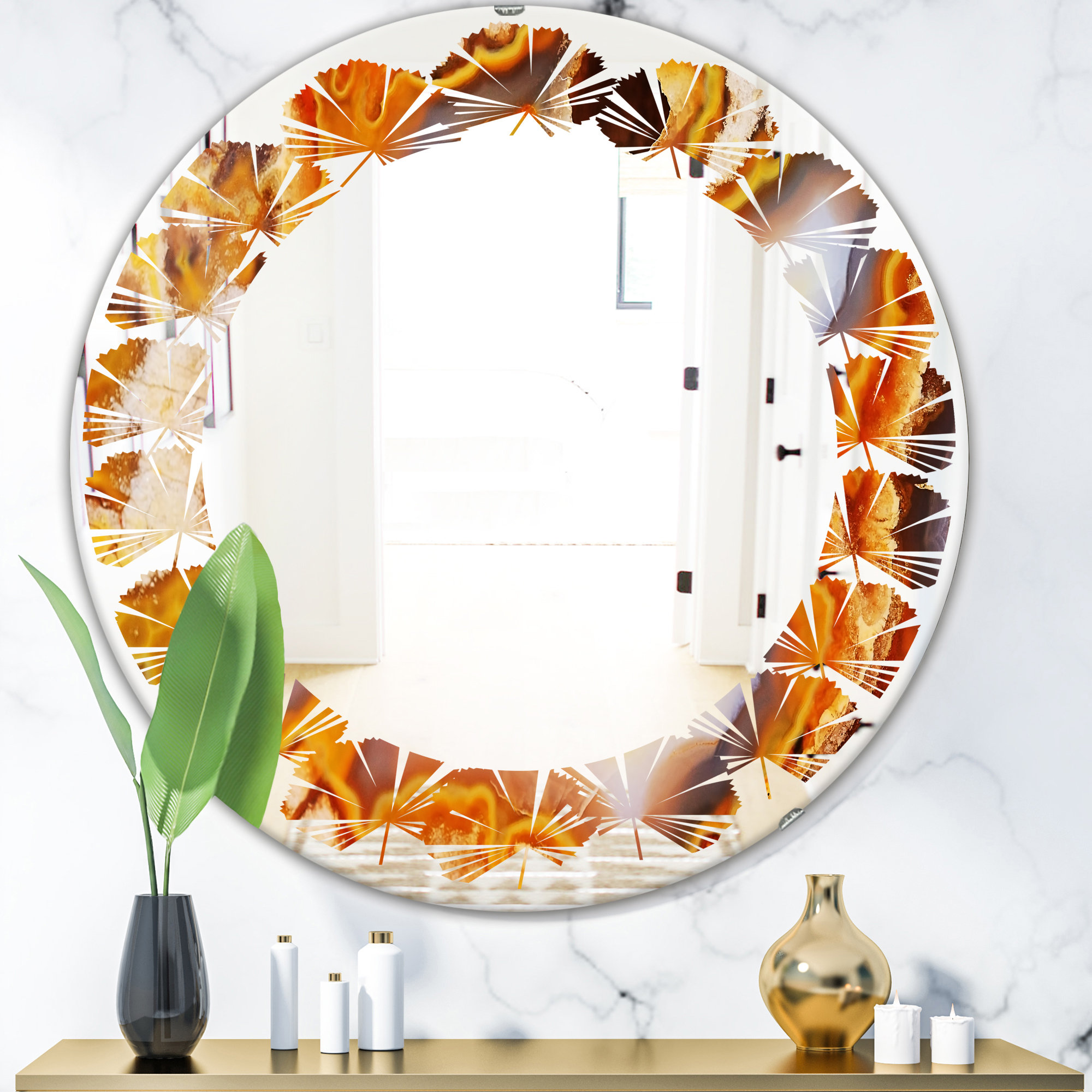 East Urban Home Leaves Fire with Crystals Coastal Frameless Wall Mirror ...