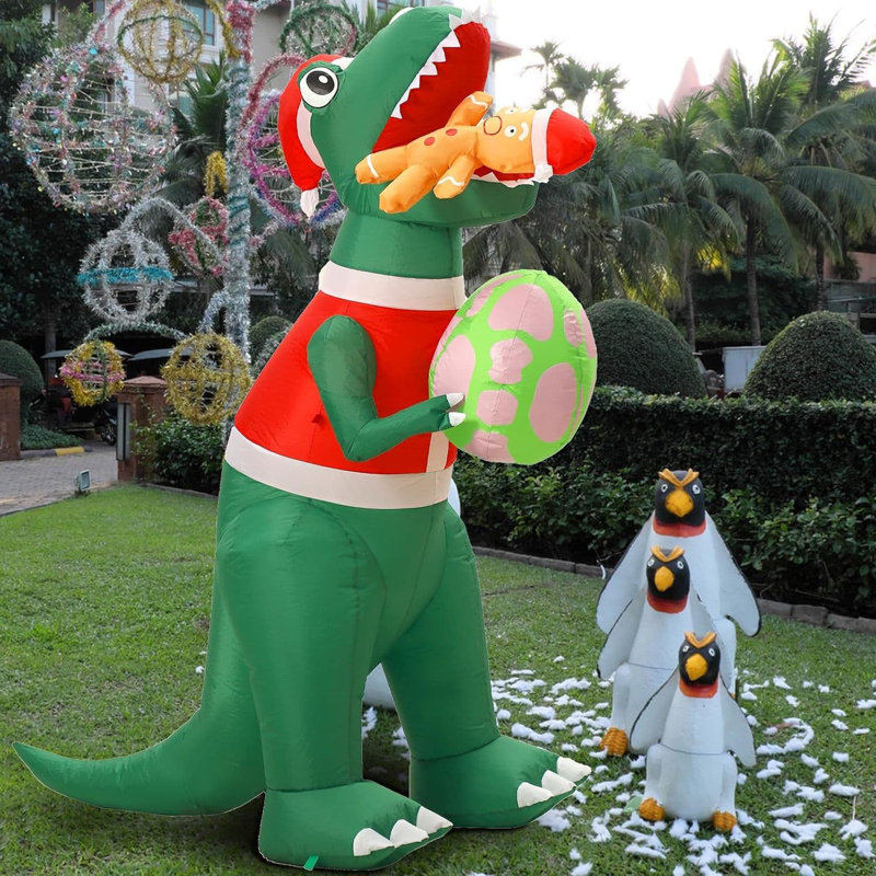 The Holiday Aisle® 6 FT Christmas Inflatable Dinosaur & Gingerbread Man ...