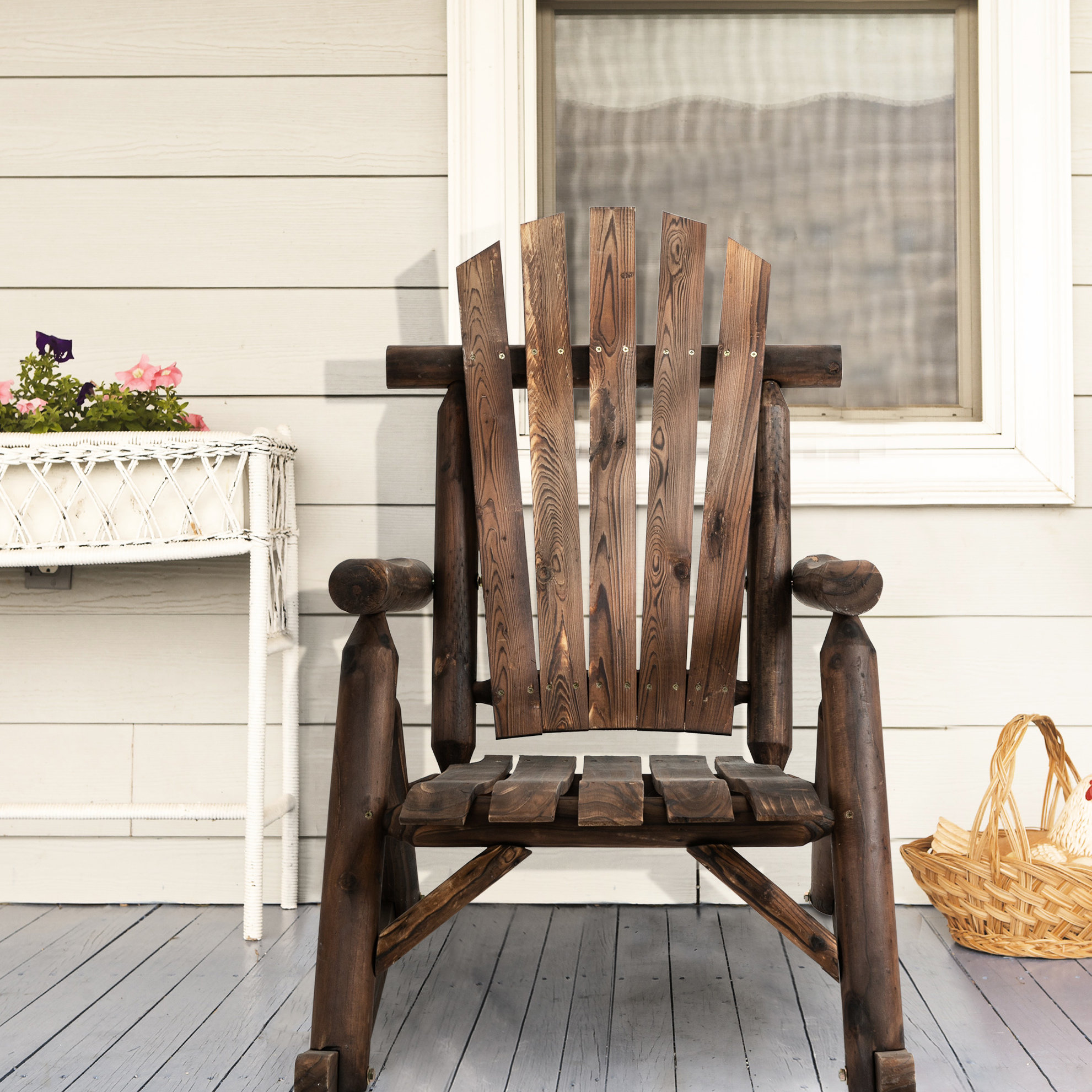 Millwood Pines Single Rocking Chair, Rustic Wooden Patio Chair For ...