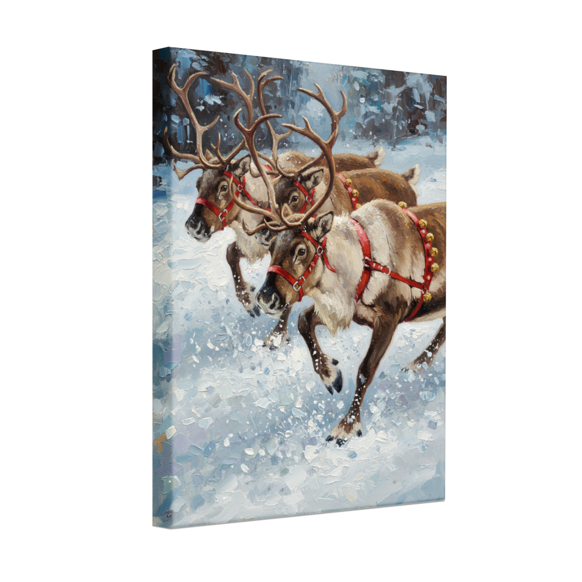 Charlton Home® Christmas Reindeer Running In Snowy Forest Scene Set of ...