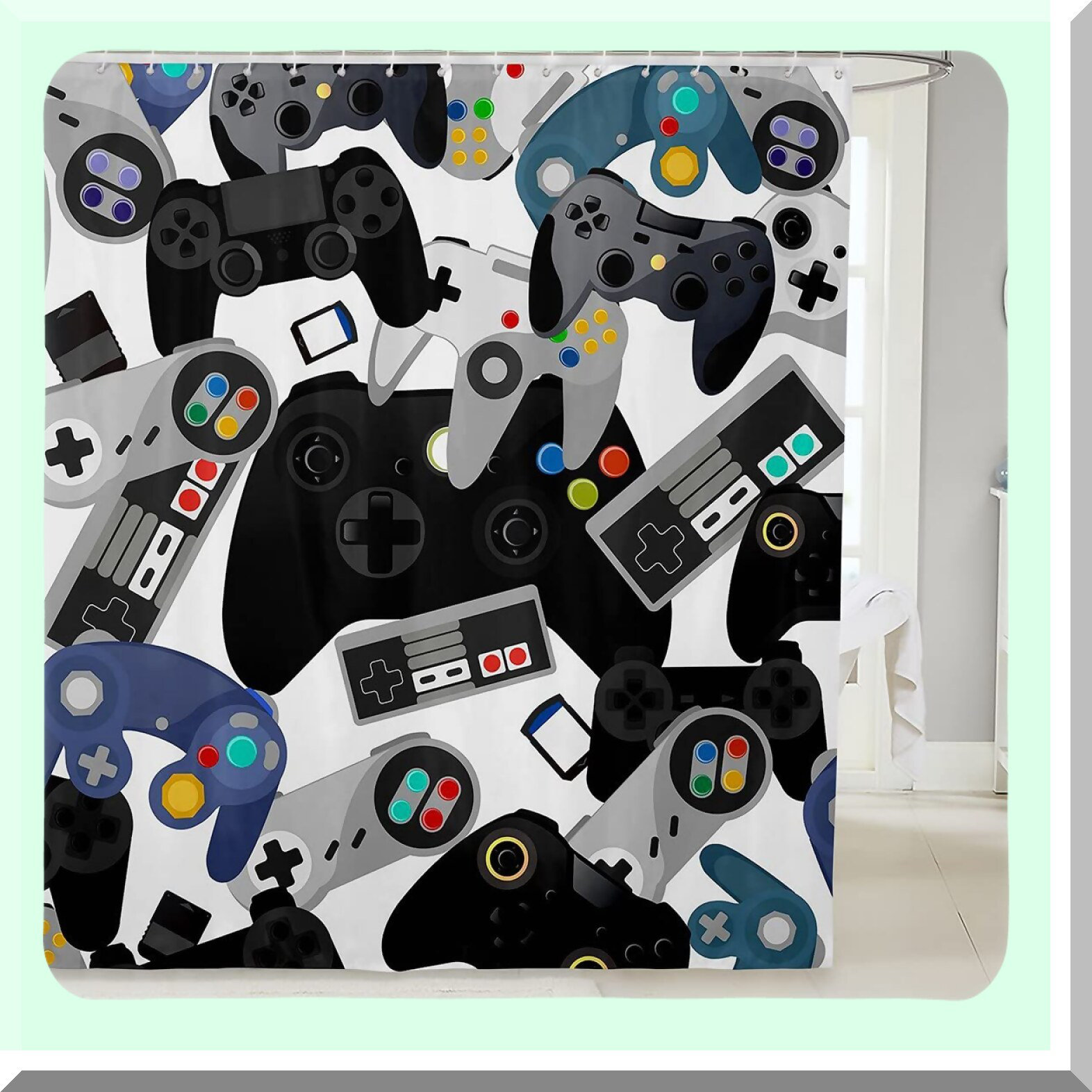 Brayden Studio Gamepad Splash: Watercolor Gaming Shower Curtain for ...