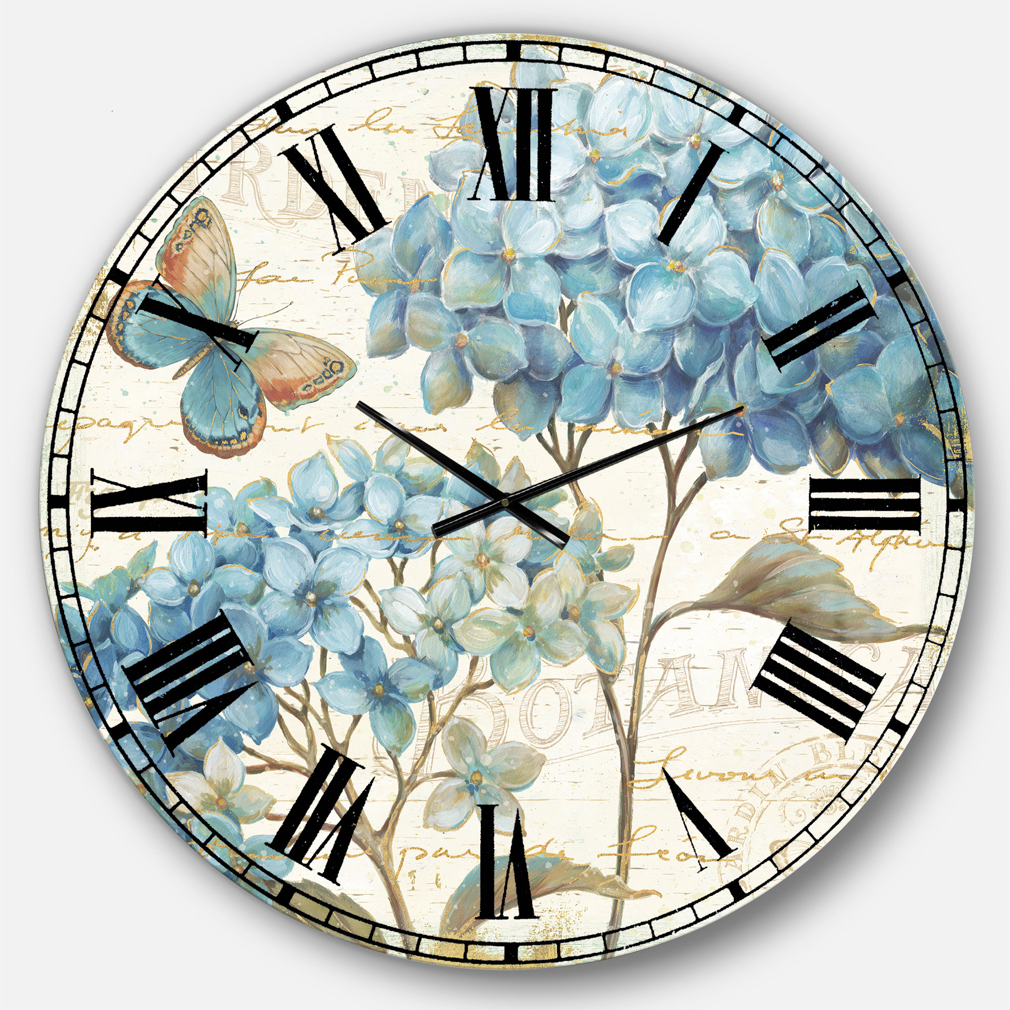 East Urban Home Butterfly Blue Garden II - Traditional wall clock | Wayfair
