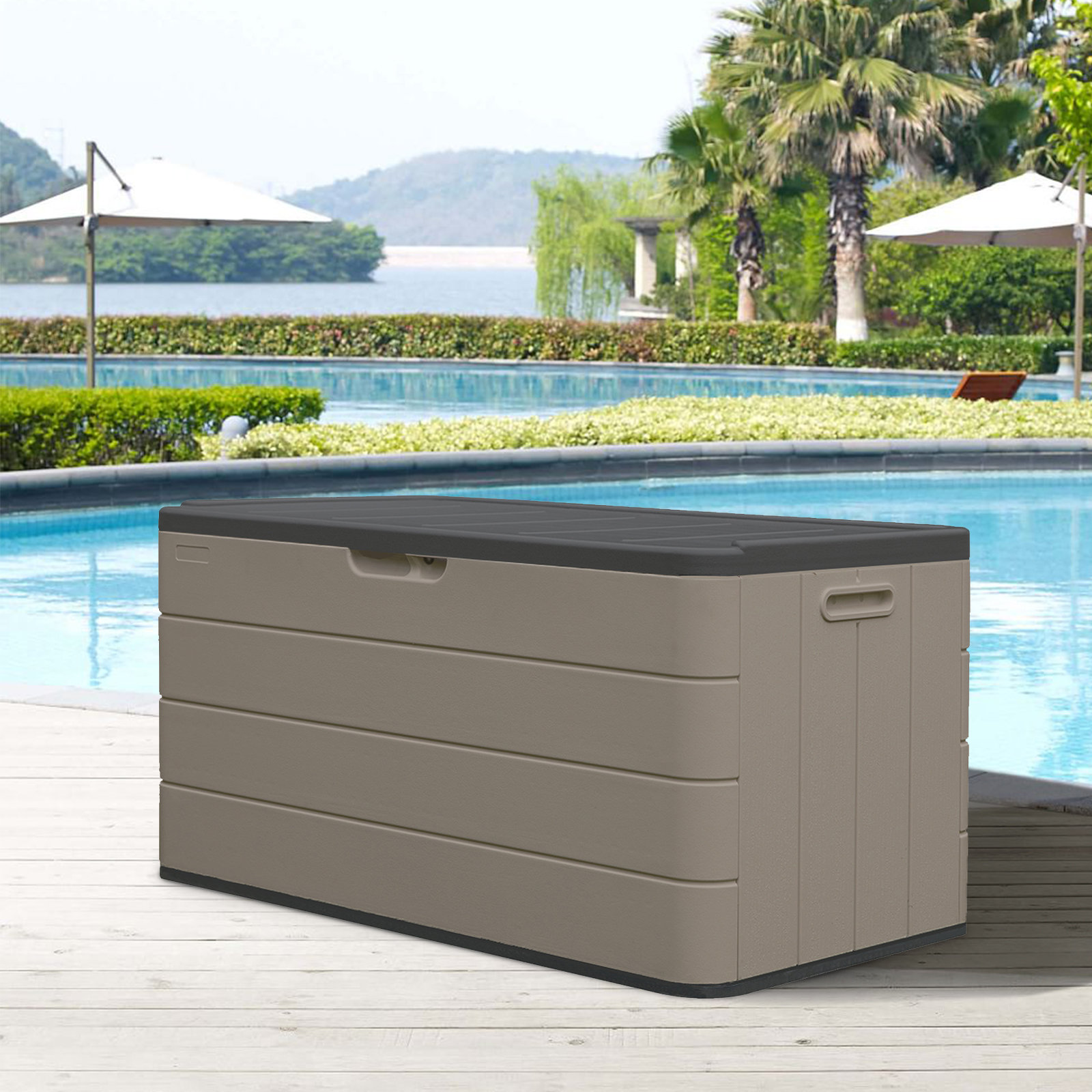 FORCLOVER Outdoor 45.7'' W Water Resistant Plastic Lockable Deck Box ...