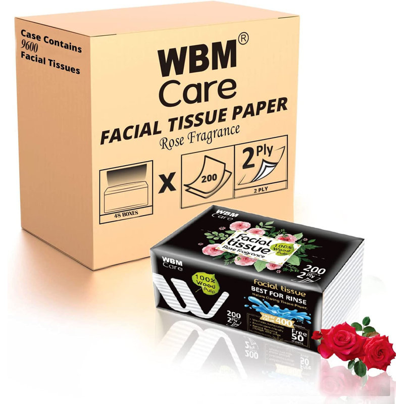 WBM Care Rose Fragrance Facial Tissues, 2-Ply, 200 Sheets/Box | Wayfair