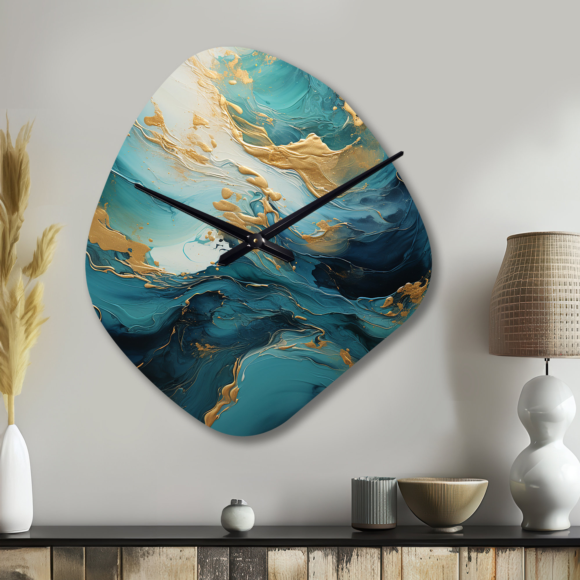 East Urban Home Barretto Gold Teal Ocean Spiral II - Nebula Shape Gold ...