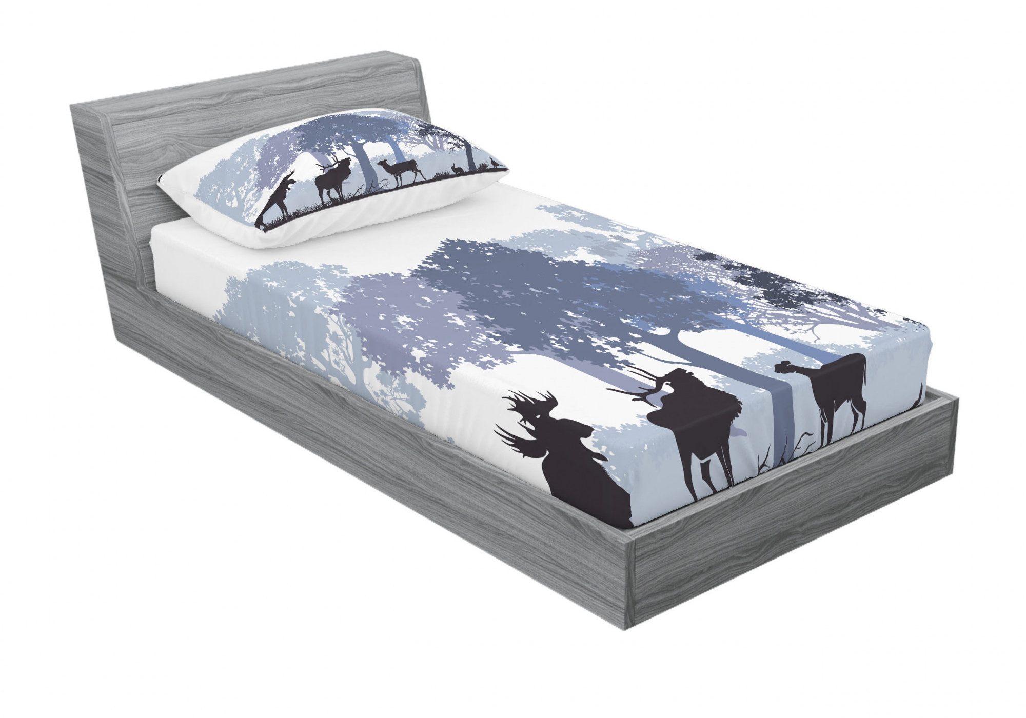 Ambesonne North American Wild Animals Deer Hare Elk Trees Sheet Set ...