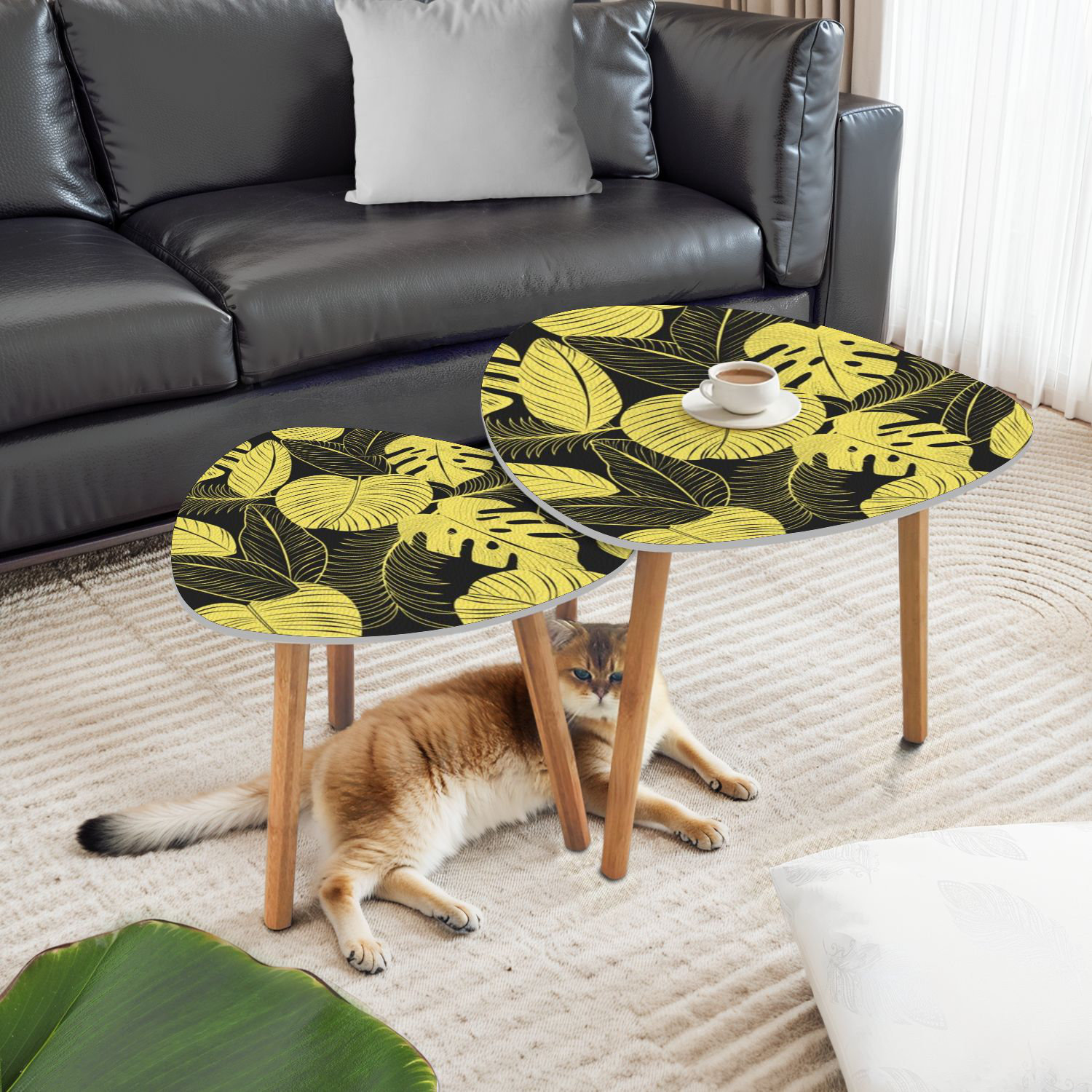 George Oliver Triangle Nesting Coffee Table Set of 2 Two Tone Tropical Leaf Seamless Using ...