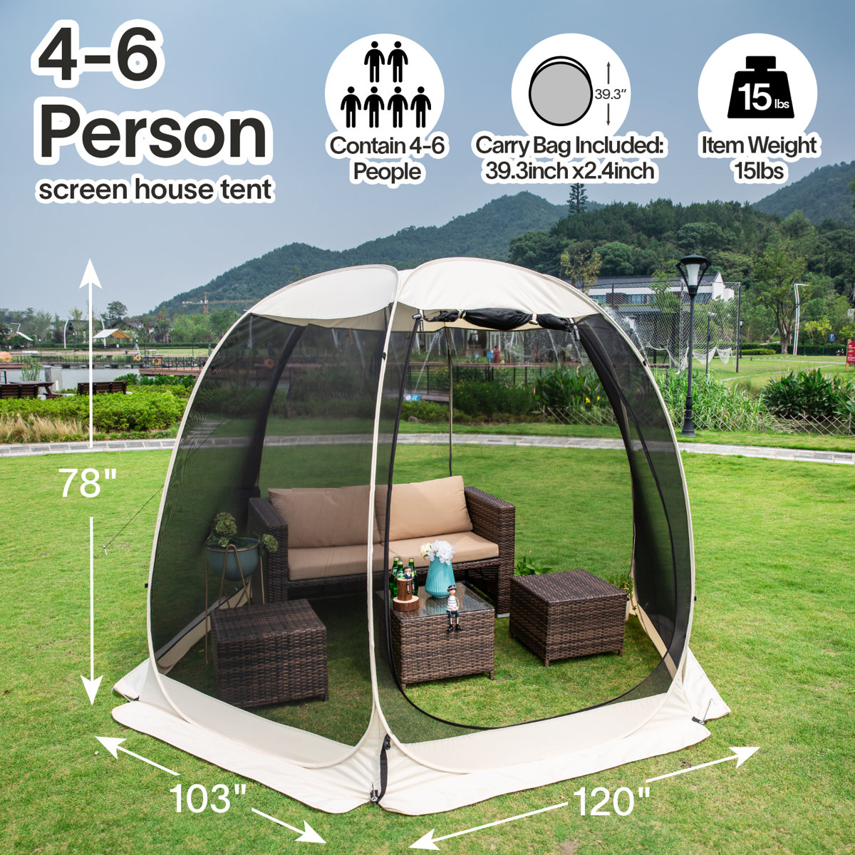 EighteenTek Fiberglass Patio Gazebo Pop Up with Screen Room Tents ...