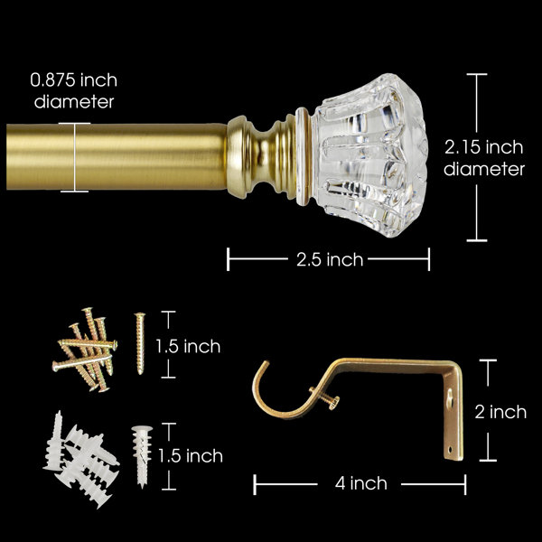 House of Hampton® 7/8 Inch Single Window Curtain Rod With Finials Set ...