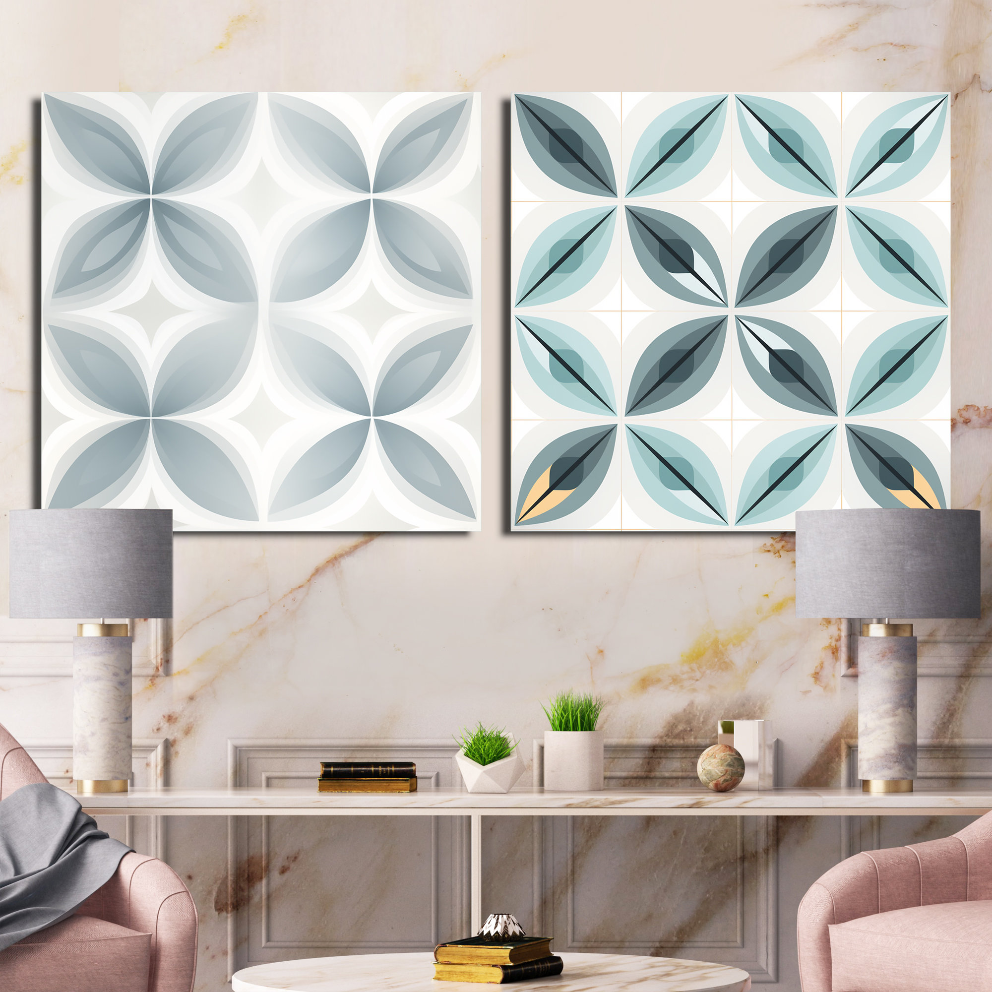 Design Art Soft Monochrome - Abstract Shapes Square Collage Set Of 2 ...