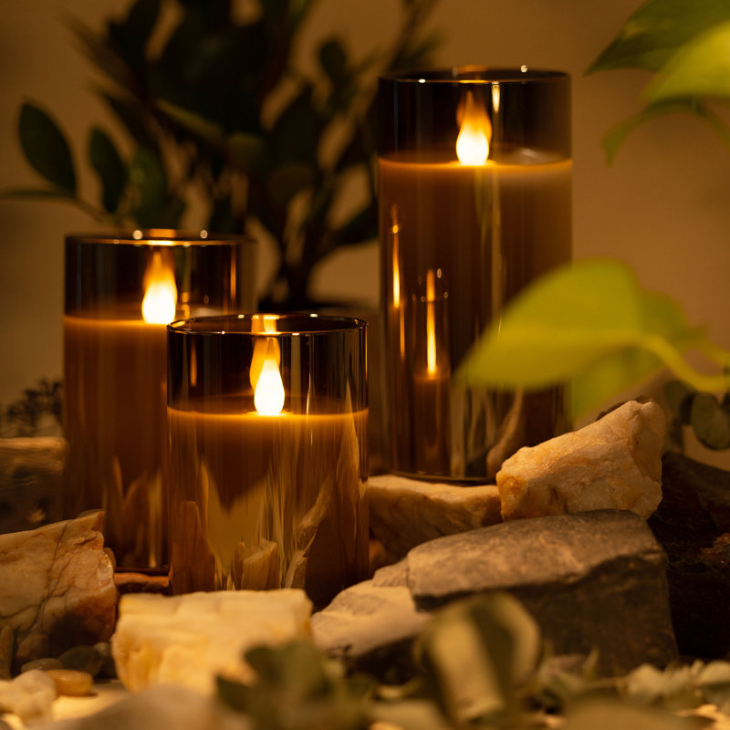 Ebern Designs Flameless Candle with Silver Metallic Glass Holder ...