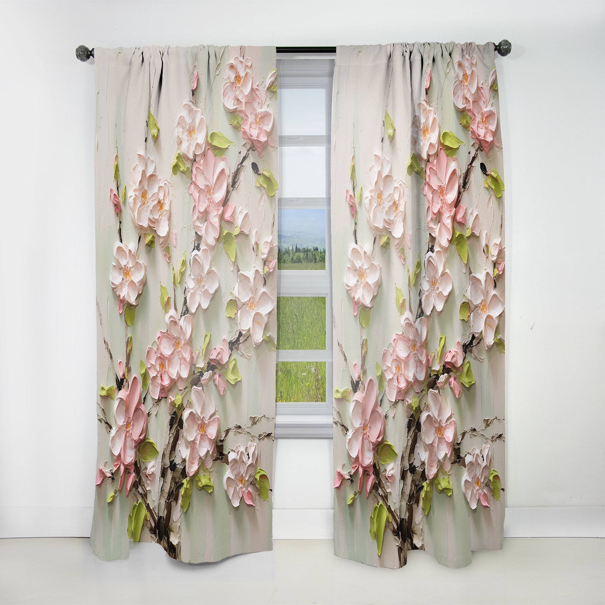 East Urban Home Kathy Apple Blossom Impasto I - Apple Blossom Curtain ...