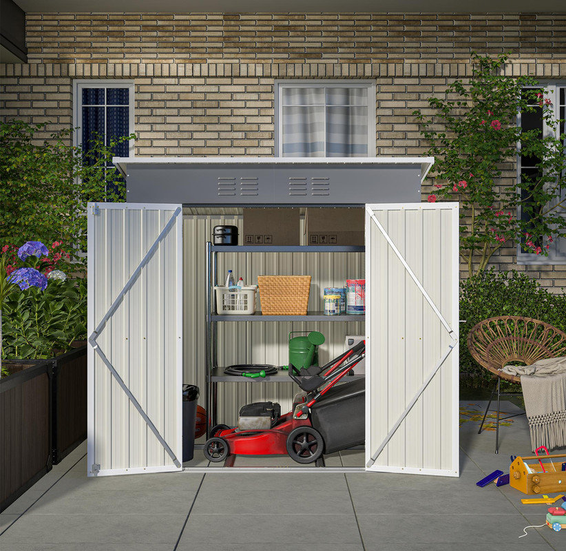 COFVIAL Lockable Outdoor Metal Storage Shed with Floor Frame for Garden ...