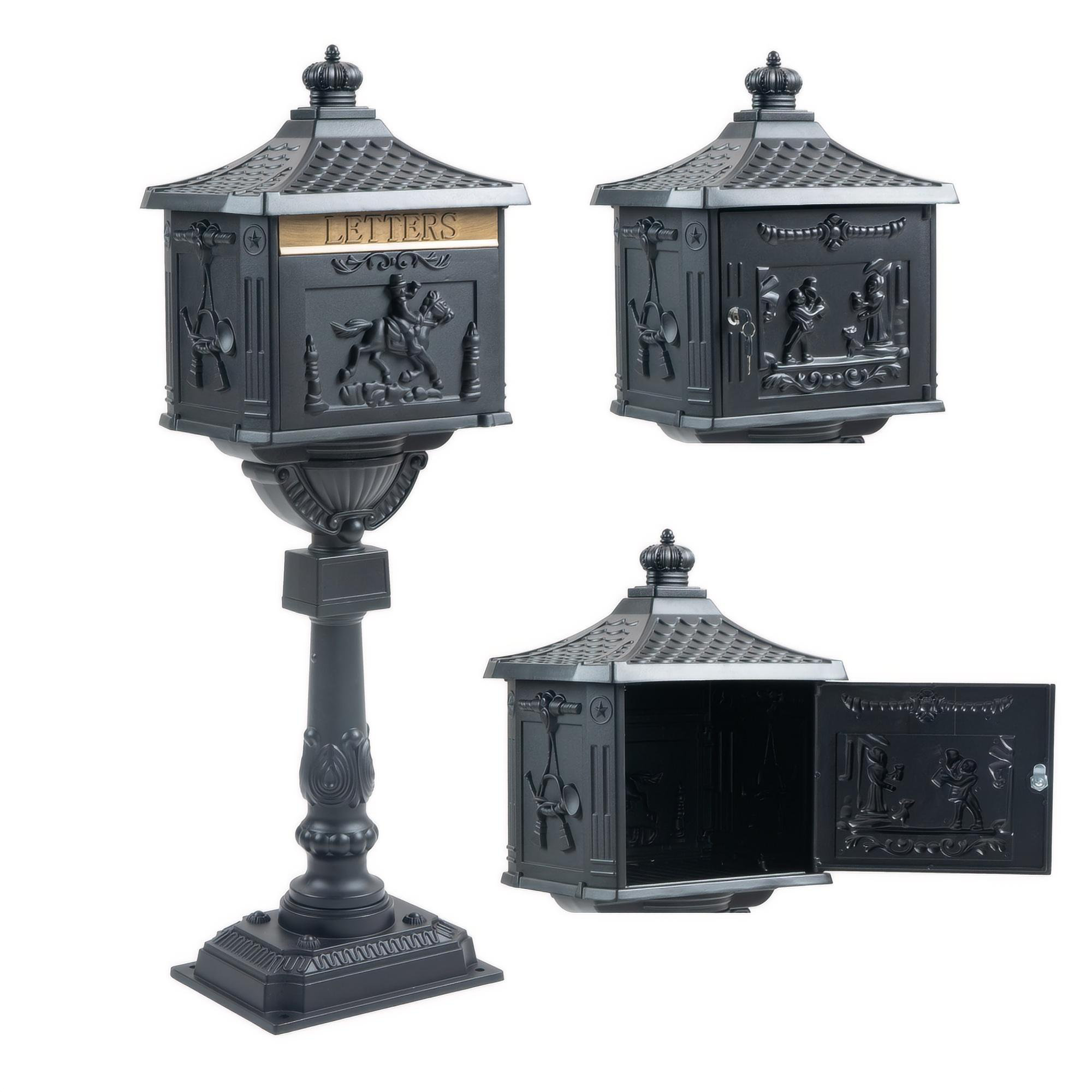 Angel Sar Cast Aluminum Mailbox for Outside, Locking Mailbox with Roofs ...