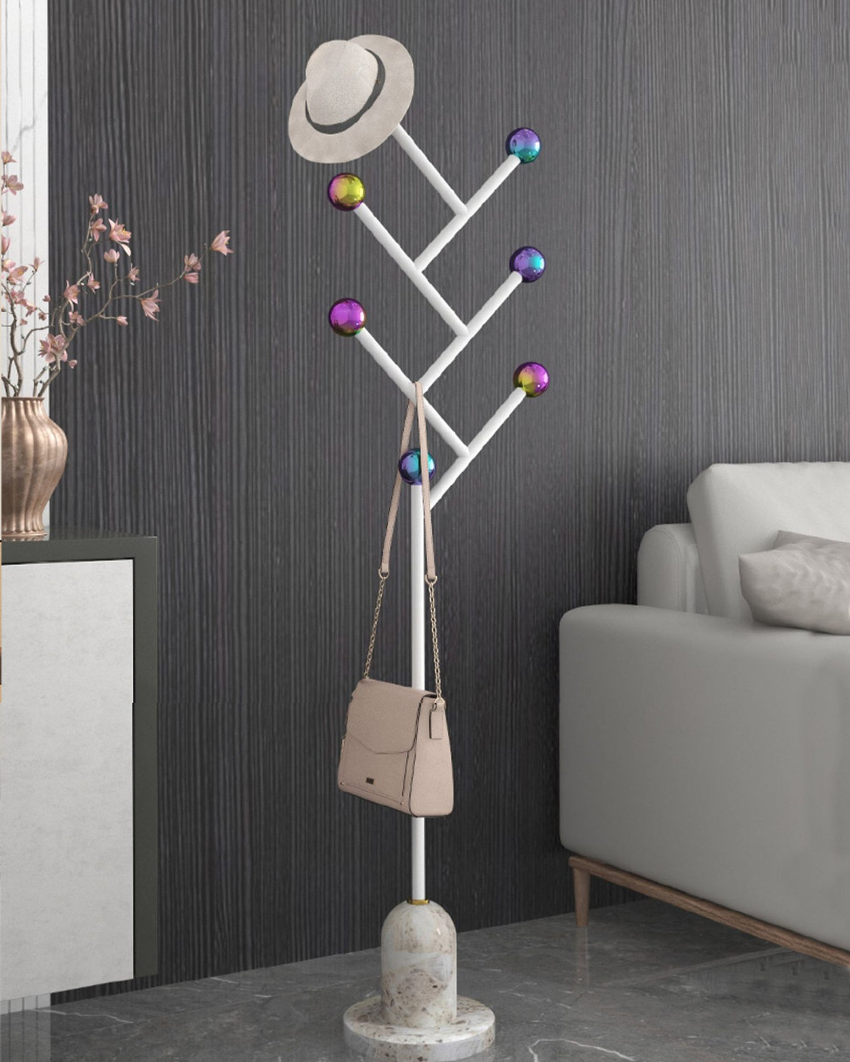 VICABY Minimalist modern tree-shaped stainless steel marble coat rack ...